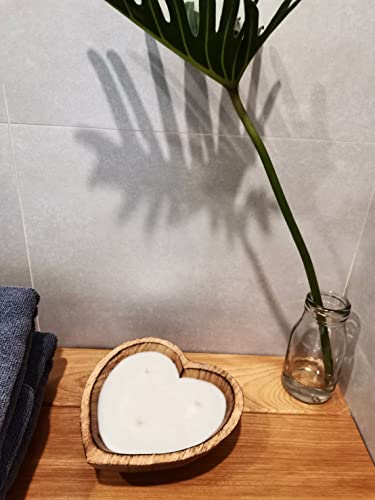 6” Heart Shaped Wooden Bowl Candle with Soy Wax - 3 Wicks 5 oz Decorative Dough Bowl Candles for Anniversary Engagement Wedding Birthday Valentine Christmas Gift (Vanilla Sandalwood - 6" Brown Bowl)