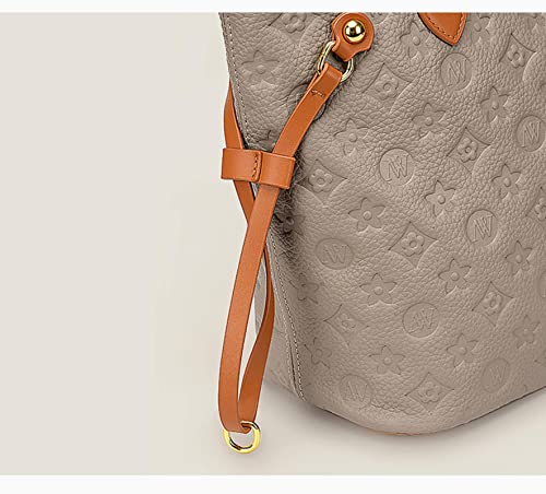 MBETA First Layer Cowhide Tote Bag Women's Fashion Casual Large Capacity one Shoulder Shopping Bag Retro Embossing Handbag