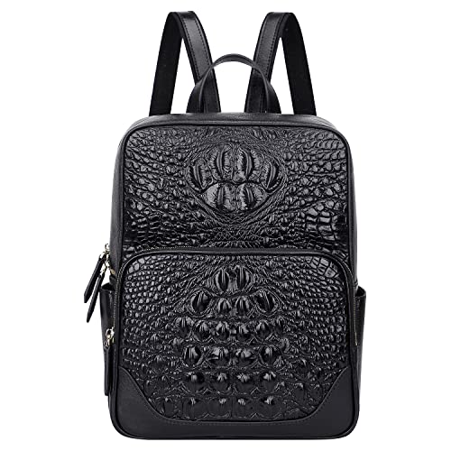 PIJUSHI Genuine Leather Backpack Purse for Women Crocodile Leather Rucksack (66523 Black)