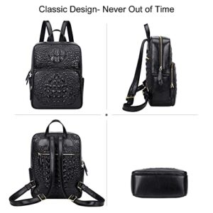 PIJUSHI Genuine Leather Backpack Purse for Women Crocodile Leather Rucksack (66523 Black)