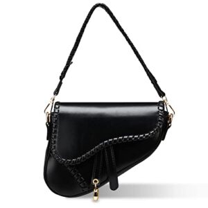 Cozyonme Women's fashion saddle bag shoulder bag purse handbag crossbody bag holiday gift (Black)