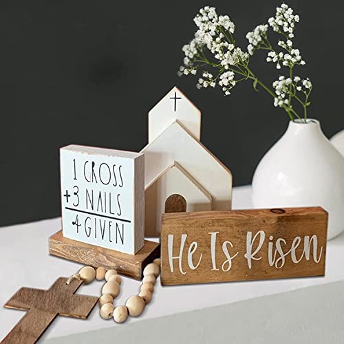 Jesus Tomb-Easter Tray Bundle Kit, Wooden Easter Jesus Sign Tiered Tray Decorations, Easter Decor for Home Table Mantle Office, Wooden Easter Decor, Set of 4 (Set-B)