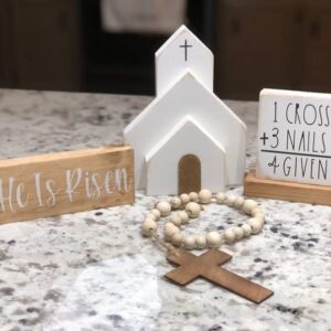 Jesus Tomb-Easter Tray Bundle Kit, Wooden Easter Jesus Sign Tiered Tray Decorations, Easter Decor for Home Table Mantle Office, Wooden Easter Decor, Set of 4 (Set-B)