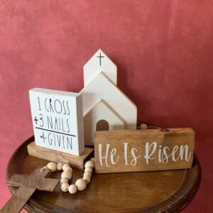 Jesus Tomb-Easter Tray Bundle Kit, Wooden Easter Jesus Sign Tiered Tray Decorations, Easter Decor for Home Table Mantle Office, Wooden Easter Decor, Set of 4 (Set-B)