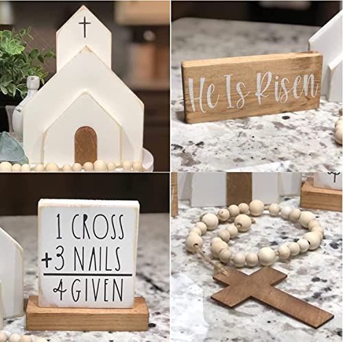 Jesus Tomb-Easter Tray Bundle Kit, Wooden Easter Jesus Sign Tiered Tray Decorations, Easter Decor for Home Table Mantle Office, Wooden Easter Decor, Set of 4 (Set-B)