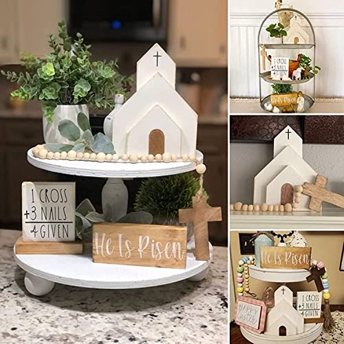 Jesus Tomb-Easter Tray Bundle Kit, Wooden Easter Jesus Sign Tiered Tray Decorations, Easter Decor for Home Table Mantle Office, Wooden Easter Decor, Set of 4 (Set-B)