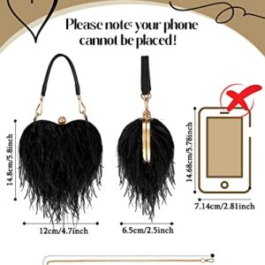 Women Ostrich Feather Tote Bag Heart Shaped Fluffy Purse Clutch Feather Purse Feather Evening Handbag for Wedding Party(Black)