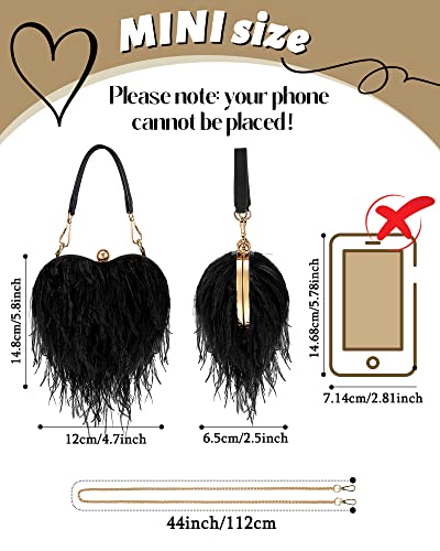 Women Ostrich Feather Tote Bag Heart Shaped Fluffy Purse Clutch Feather Purse Feather Evening Handbag for Wedding Party(Black)