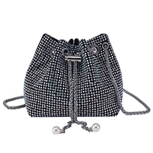 anopo full rhinestones bucket clutch purse pearl handbag bridal lady sparkly bling evening crossbody bag wedding party prom silver