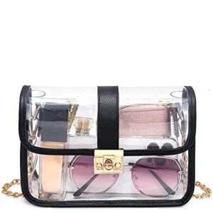 loxomu clear purse for women, cute clear stadium bag small clear crossbody purse, see through clear handbag for concerts,festivas, sports (black)