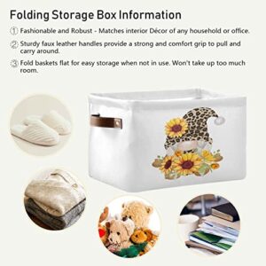 Gougeta Foldable Storage Basket with Handle, Cute Leopard Gnome Sunflower Rectangular Canvas Organizer Bins for Home Office Closet Clothes Toys 1 Pack