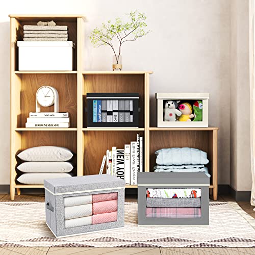 Homsorout Storage Cubes, Storage Bins with Lids and Window, Foldable Closet Storage Baskets with Handle for Clothes, Books, Home, Office, Set of 6, Grey