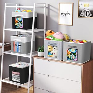 Homsorout Storage Cubes, Storage Bins with Lids and Window, Foldable Closet Storage Baskets with Handle for Clothes, Books, Home, Office, Set of 6, Grey