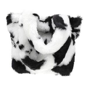 valiclud 1pc white women’s leisure fashion- winter bag handbag black fluffy warm cow tote hobo one-shoulder gifts shopping women new print daily bucket faux comfortable armpit handbags