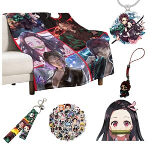 3d anime merch throw blankets, stuff luxurious lightweight cozy plush throw super soft,warm,poster,sticker,keychain (6pc suit, 40in*60in)