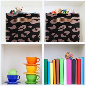 Gougeta Foldable Storage Basket with Handle, Rose Gold Leopard Print Animal Cheetah Rectangular Canvas Organizer Bins for Home Office Closet Clothes Toys 1 Pack