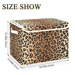 WELLDAY Sexy Leopard Grain Storage Baskets Foldable Cube Storage Bin with Lids and Handle, 16.5x12.6x11.8 In Storage Boxes for Toys, Shelves, Closet, Bedroom, Nursery