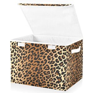 WELLDAY Sexy Leopard Grain Storage Baskets Foldable Cube Storage Bin with Lids and Handle, 16.5x12.6x11.8 In Storage Boxes for Toys, Shelves, Closet, Bedroom, Nursery