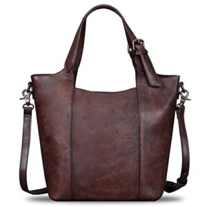 genuine leather handbags for women vintage handmade shoulder bag purse tote cowhide satchel top-handle bag for ladies (coffee)