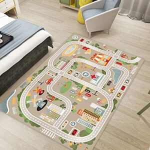 Car Rug, Road and Traffic Carpet Non-Slip Multi Color Area Rug for Living Room Bedroom (City 2)