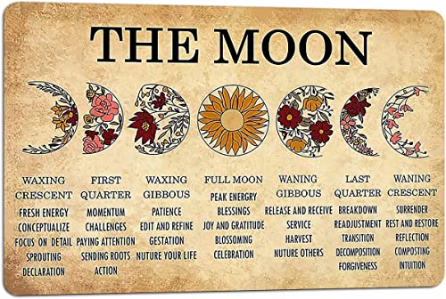 Aoevc Retro Tin Sign Metal Sign Moon Phases Meanings Witchery, Bar Home Decoration New Year Sign Gift for Parents, Home Office Restaurant Garage Bar 8x6 Inches