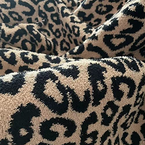 Kissister Luxury Fleece Throw Blanket,Fluffy Leopard Blanket,Microfiber Blanket for Sofa Chair Bed Machine Washable,50x60 inch Travel Blankets (Tan- Black)