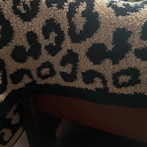 Kissister Luxury Fleece Throw Blanket,Fluffy Leopard Blanket,Microfiber Blanket for Sofa Chair Bed Machine Washable,50x60 inch Travel Blankets (Tan- Black)