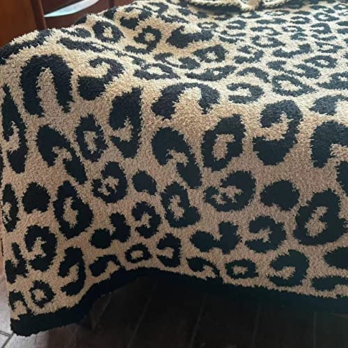 Kissister Luxury Fleece Throw Blanket,Fluffy Leopard Blanket,Microfiber Blanket for Sofa Chair Bed Machine Washable,50x60 inch Travel Blankets (Tan- Black)