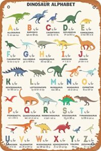 dinosaur alphabet poster metal tin sign wall decor signs,retro art decor for children’s room metal plaque poster kids art 8×12 inch