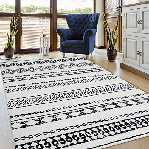 ROYHOME Large Modern Geometric Area Rug Waterproof Stain Resistant Bohemian Carpet Machine Washable Farmhouse Area Rug for Living Room Bedroom Dining Room, 6' x 9' Black/White