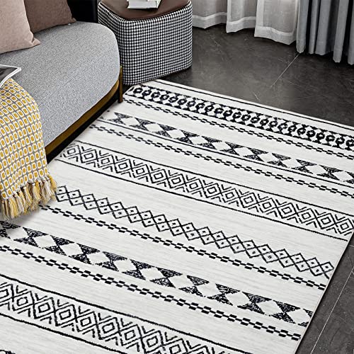 ROYHOME Large Modern Geometric Area Rug Waterproof Stain Resistant Bohemian Carpet Machine Washable Farmhouse Area Rug for Living Room Bedroom Dining Room, 6' x 9' Black/White