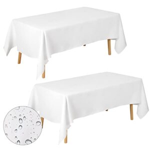 white tablecloth 2pcs 60×102, waterproof table cloth for 6 feet rectangle tables, wrinkle resistant washable decorative fabric table cover for dining table, party and outdoor use