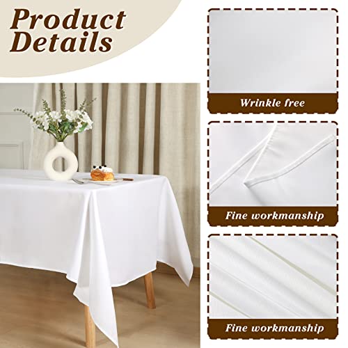 White Tablecloth 2pcs 60x102, Waterproof Table Cloth for 6 Feet Rectangle Tables, Wrinkle Resistant Washable Decorative Fabric Table Cover for Dining Table, Party and Outdoor Use