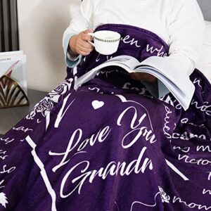 Gifts for Grandma, Birthday Gifts for Grandma, I Love You Grandma Gift Blanket, with Printed Blanket, Unique Grandma Gift from Granddaughter or Grandson, Thanksgiving, Christmas (Purple)