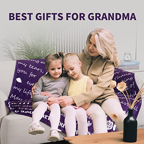 Gifts for Grandma, Birthday Gifts for Grandma, I Love You Grandma Gift Blanket, with Printed Blanket, Unique Grandma Gift from Granddaughter or Grandson, Thanksgiving, Christmas (Purple)