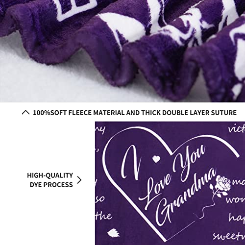 Gifts for Grandma, Birthday Gifts for Grandma, I Love You Grandma Gift Blanket, with Printed Blanket, Unique Grandma Gift from Granddaughter or Grandson, Thanksgiving, Christmas (Purple)