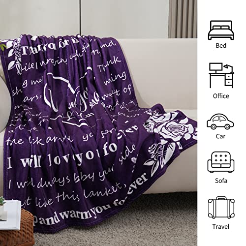 Gifts for Grandma, Birthday Gifts for Grandma, I Love You Grandma Gift Blanket, with Printed Blanket, Unique Grandma Gift from Granddaughter or Grandson, Thanksgiving, Christmas (Purple)