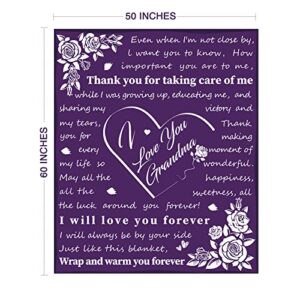 Gifts for Grandma, Birthday Gifts for Grandma, I Love You Grandma Gift Blanket, with Printed Blanket, Unique Grandma Gift from Granddaughter or Grandson, Thanksgiving, Christmas (Purple)