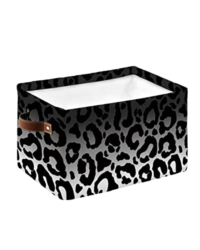 Large Capacity Storage Bins Ombre Leopard Print Black White Gradient Storage Cubes, Collapsible Storage Baskets for Organizing for Bedroom Living Room Shelves Home 15x11x9.5 In