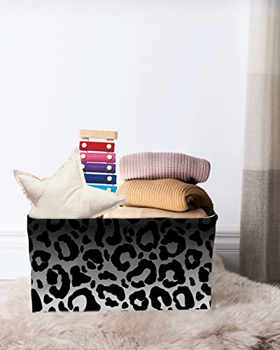 Large Capacity Storage Bins Ombre Leopard Print Black White Gradient Storage Cubes, Collapsible Storage Baskets for Organizing for Bedroom Living Room Shelves Home 15x11x9.5 In