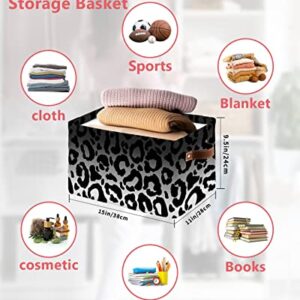 Large Capacity Storage Bins Ombre Leopard Print Black White Gradient Storage Cubes, Collapsible Storage Baskets for Organizing for Bedroom Living Room Shelves Home 15x11x9.5 In