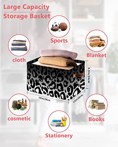 Large Capacity Storage Bins Ombre Leopard Print Black White Gradient Storage Cubes, Collapsible Storage Baskets for Organizing for Bedroom Living Room Shelves Home 15x11x9.5 In