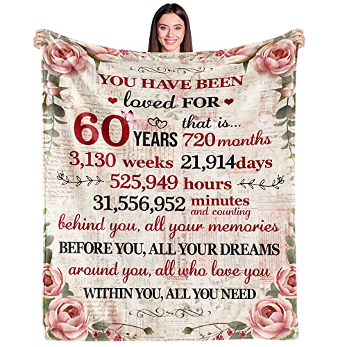 60th Birthday Gifts for Women Blanket 60 Year Old Birthday Gifts for Women Turning 60 Unique 60th Birthday Gifts for Her Funny 60th Birthday Decorations for Women Him Wife Sister Mom Friends 60" x 50"