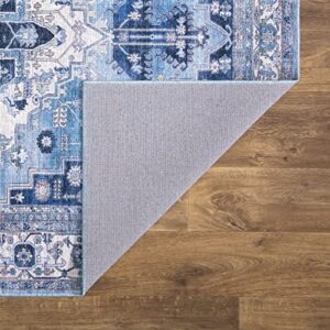 Abani Rectangular Area Rugs 6'x9', Blue Beige Polypropylene Large Rugs, Stain Resistant, Machine Washable and Non-Shedding Vintage Style Rugs