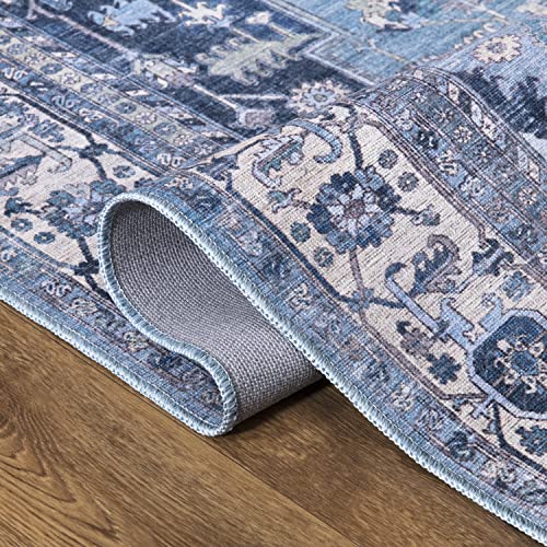 Abani Rectangular Area Rugs 6'x9', Blue Beige Polypropylene Large Rugs, Stain Resistant, Machine Washable and Non-Shedding Vintage Style Rugs