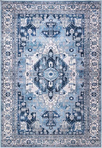 Abani Rectangular Area Rugs 6'x9', Blue Beige Polypropylene Large Rugs, Stain Resistant, Machine Washable and Non-Shedding Vintage Style Rugs