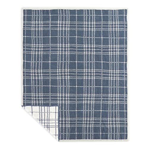 Crafted by Catherine Quinn Plaid Cozy Knit Throw Blanket 60" x 70" Inches, Soft Comfy Decorative Throw for Couch Bed Sofa Travel, Blue