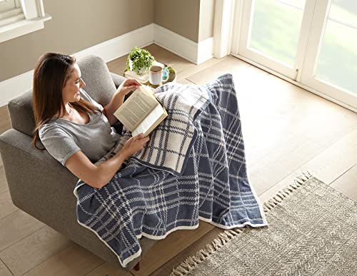 Crafted by Catherine Quinn Plaid Cozy Knit Throw Blanket 60" x 70" Inches, Soft Comfy Decorative Throw for Couch Bed Sofa Travel, Blue