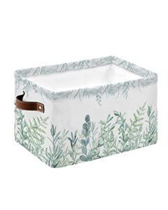 arttikke storage bins clothes organizer sage green blue leaves spring storage cubes bin with handles,foldable storage boxes for closet,storage basket for organizing shelves 15x11x9.5 inch