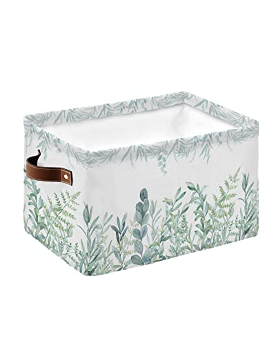 ARTtikke Storage Bins Clothes Organizer Sage Green Blue Leaves Spring Storage Cubes Bin with Handles,Foldable Storage Boxes for Closet,Storage Basket for Organizing Shelves 15x11x9.5 inch